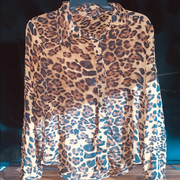 Tops | Thin Cheetah Print Button Up Top | Poshmark